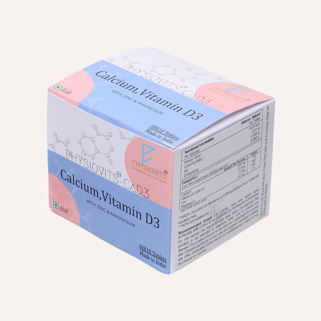 Physiovits CaD3 Tablets | Elemental Calcium with Zinc and Magnesium